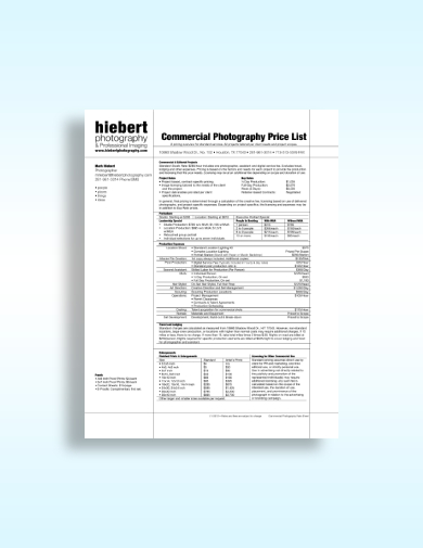 How to a Create Photography Price List? | Examples
