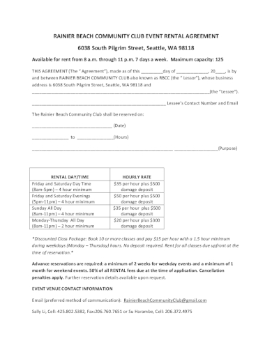 Event Venue Rental Agreement - 9+ Examples, Format, Pdf | Examples