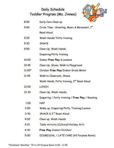 Toddler Schedule - 9+ Examples, Format, Pdf | Examples