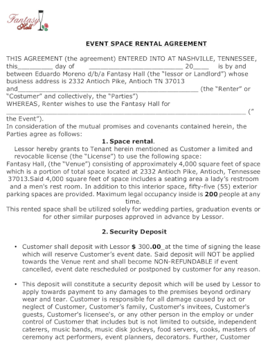 Event Venue Rental Agreement - 9+ Examples, Format, Pdf | Examples