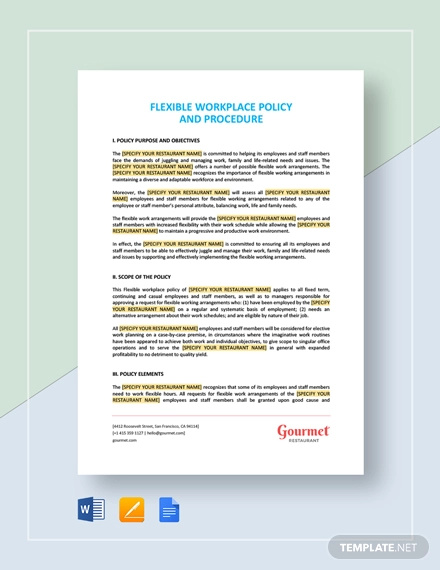 Flexible Workplace Policy and Procedures - Examples, Format, Google ...