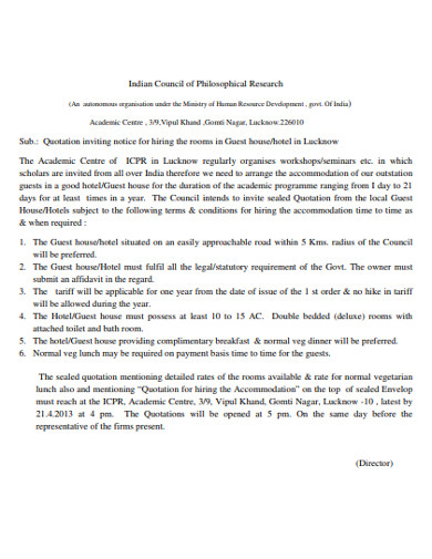 Hotel Quotation - 4+ Examples, Format, Pdf | Examples