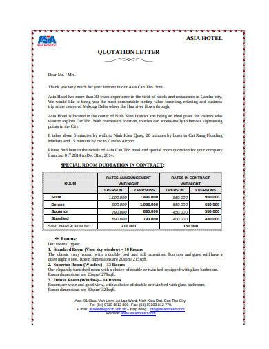 Hotel Quotation - 4+ Examples, Format, Pdf | Examples