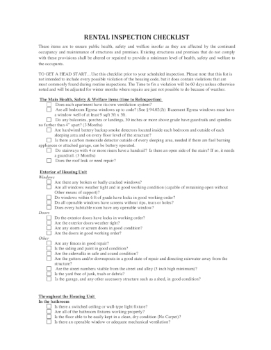 Rental Inspection Checklist - 8+ Examples, Format, Pdf | Examples