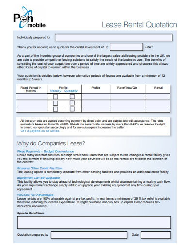 Rental Quotation - 15+ Examples, Format, Pdf | Examples