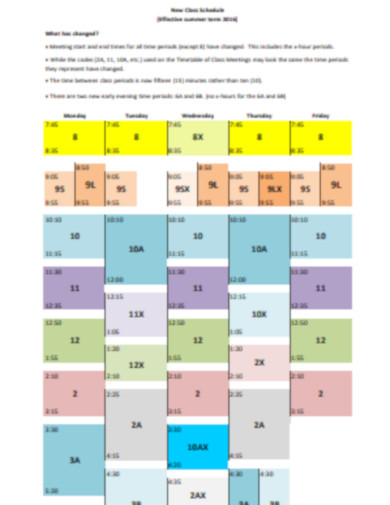 Class Schedule - 15+ Examples, Format, Pdf | Examples