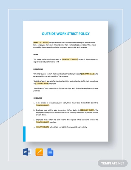 Outside Work - Strict Policy Examples