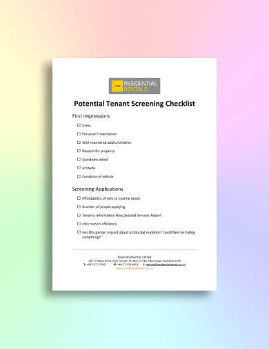 Tenant Screening Checklist - 10+ Examples, Format, Pdf | Examples