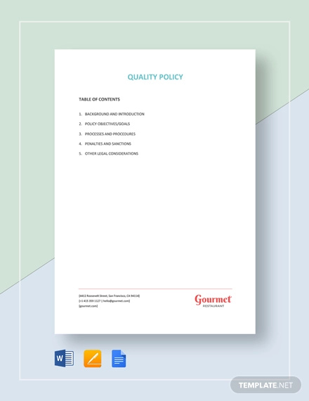 Examples of Quality Policy - 18+ in PDF | Google Docs | Pages | Word ...