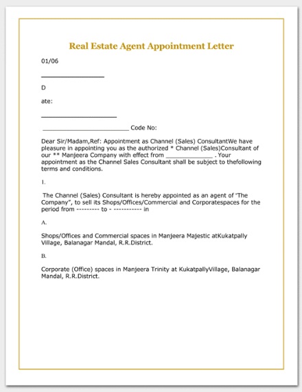 Real Estate Agent Appointment Letter - 9+ Examples, Format, Sample ...