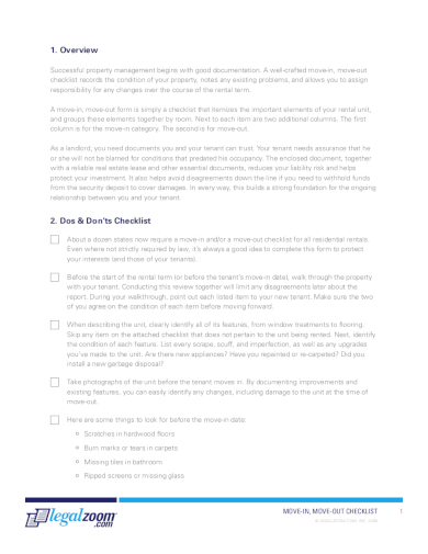 Rental Move-in and Move-out Checklist - Examples, Format, Pdf | Examples