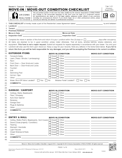 Rental Move-in and Move-out Checklist - Examples, Format, Pdf | Examples