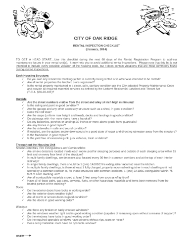 Rental Inspection Checklist - 8+ Examples, Format, Pdf | Examples