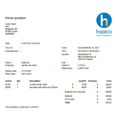 Rental Quotation - 15+ Examples, Format, Pdf | Examples