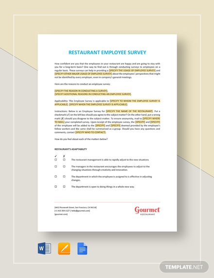 Restaurant Survey - 11+ Examples, Format, Pdf | Examples