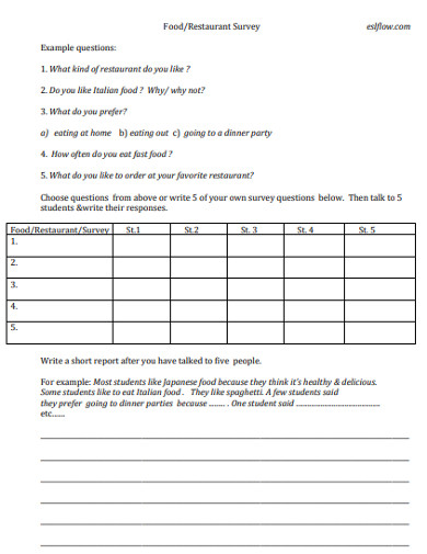 Restaurant Survey - 11+ Examples, Format, Pdf | Examples