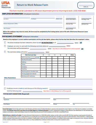 Work Release Form - 10+ Examples, Format, Sample | Examples