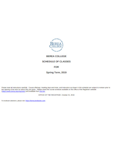 Class Schedule - 15+ Examples, Format, Pdf | Examples