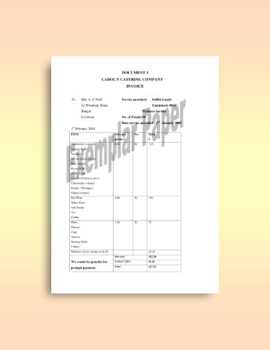 Catering Invoice - 17+ Examples, Format, Pdf | Examples