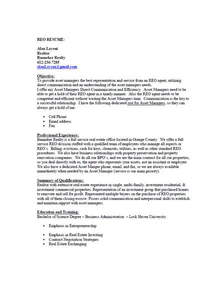 Real Estate Resume - 18+ Examples, Format, Sample | Examples
