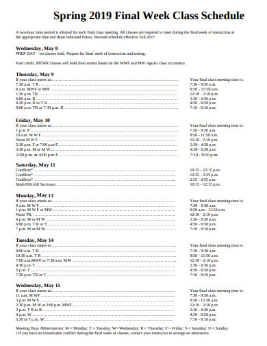 Class Schedule - 15+ Examples, Format, Pdf | Examples