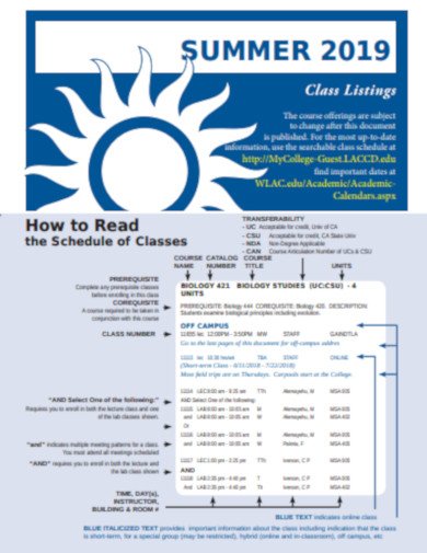Class Schedule - 15+ Examples, Format, Pdf | Examples