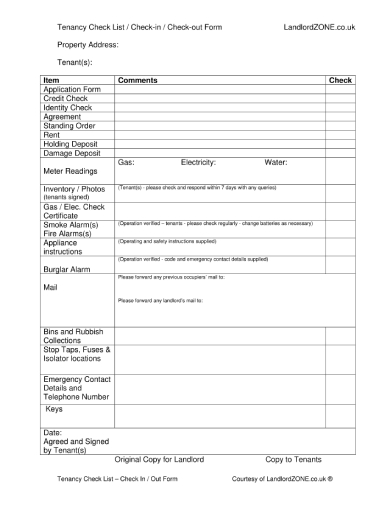 Tenant Check-Out Form - 10+ Examples, Format, Sample | Examples