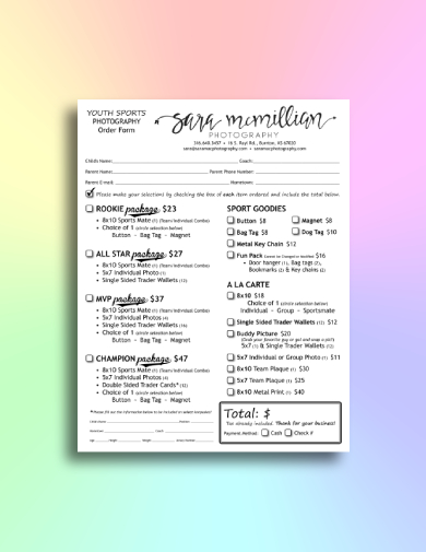 Photography Order Form - 10+ Examples, Format, Pdf | Examples