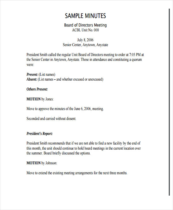 Nonprofit Board Meeting Minutes Template Word