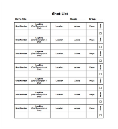 Shot List - 10+ Examples, Format, Pdf | Examples