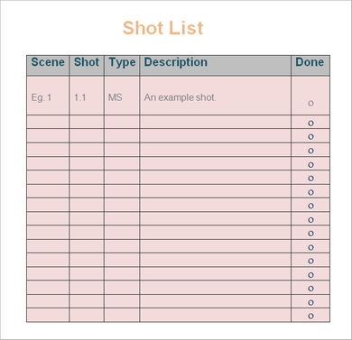 Shot List - 10+ Examples, Format, Pdf | Examples