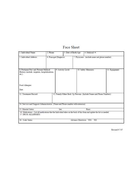 Medical Face Sheet - 5+ Examples, Format, Pdf | Examples