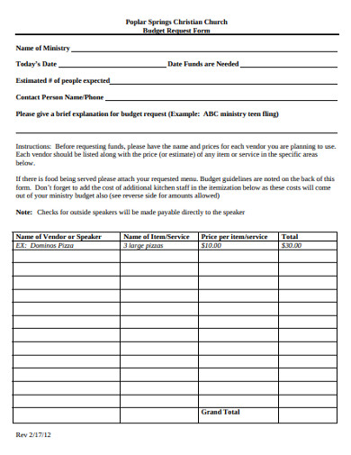 Budget Request Form Template Database