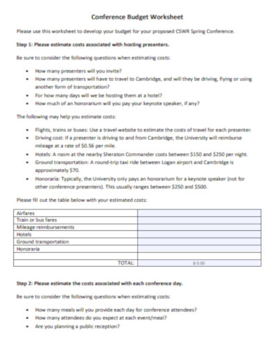 Conference Budget - 18+ Examples, Format, Pdf | Examples