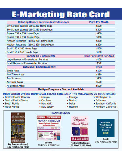 Online Advertising Rate Card Template Database