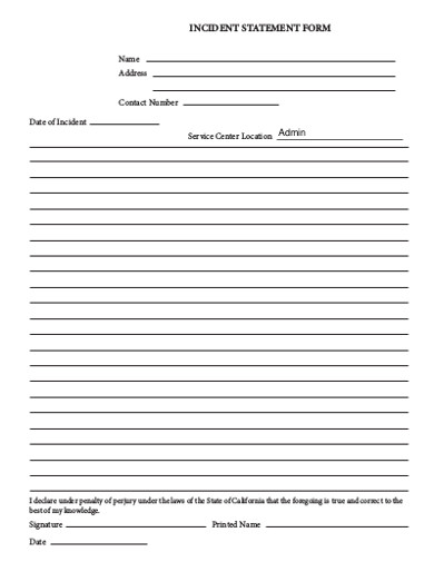 FREE 7 Incident Statement Form Examples Templates Download Now 