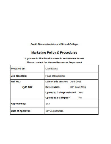 Marketing Policy Examples - 12+ Templates | Examples