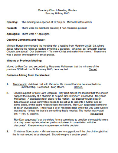 Samples Of Meeting Minutes For Church Crafts DIY And Ideas Blog