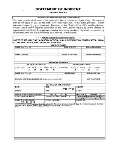 Incident Statement Form - 7+ Examples, PDF