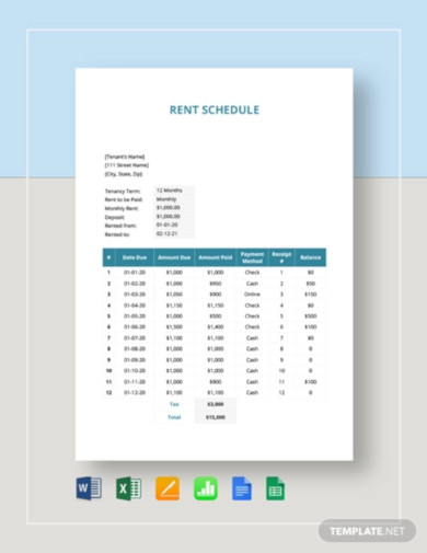 Rent Schedule - 15+ Examples, Format, Pdf | Examples