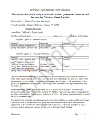 Rent Schedule - 15+ Examples, Format, Pdf | Examples