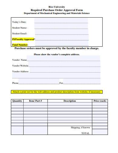 Purchase Approval Form - 12+ Examples, Format, Sample | Examples