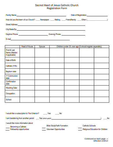 Church Registration Form - 14+ Examples, Format, Pdf
