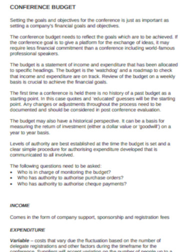 Conference Budget - 18+ Examples, Format, Pdf | Examples