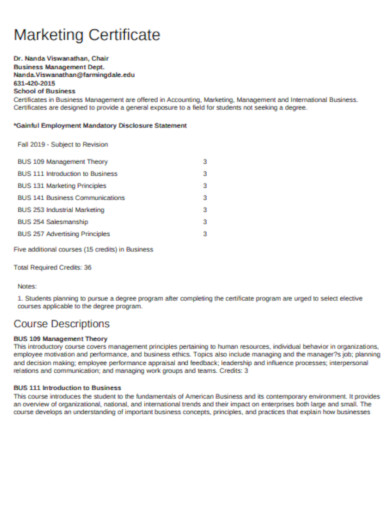 Marketing Certificate - 16+ Examples, Format, Pdf | Examples