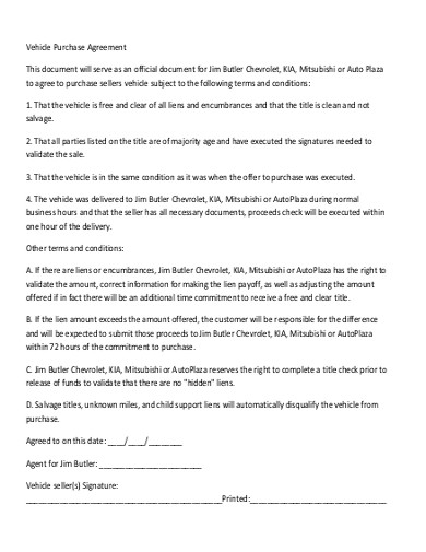 Vehicle Purchase Agreement - 10+ Examples, Format, Pdf | Examples