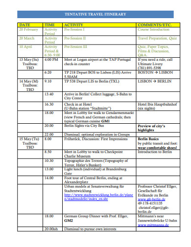 7 Sample Travel Itinerary Template SampleTemplatess SampleTemplatess
