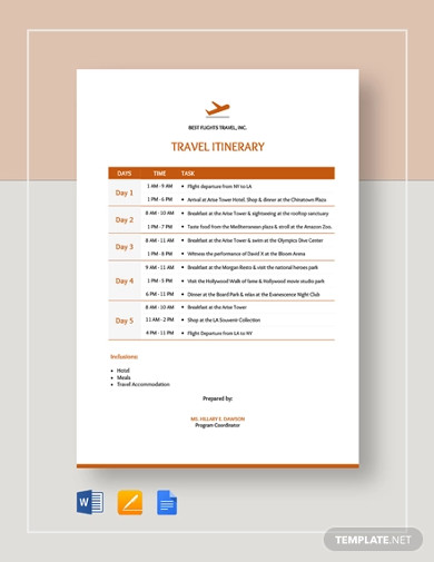 Travel Itinerary 30 Examples Format Pdf Examples