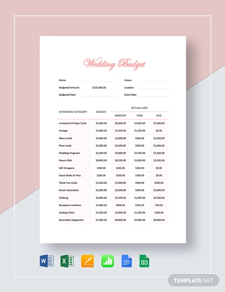 Wedding Budget Examples - 13+ Templates [Download Now] | Examples