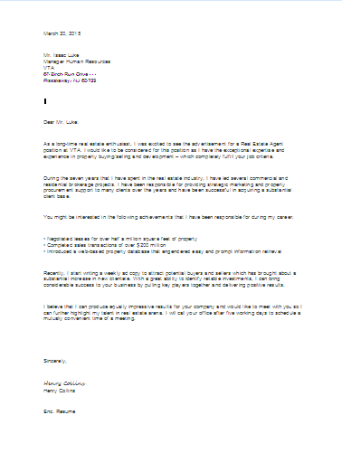 Cover Letter Template Real Estate